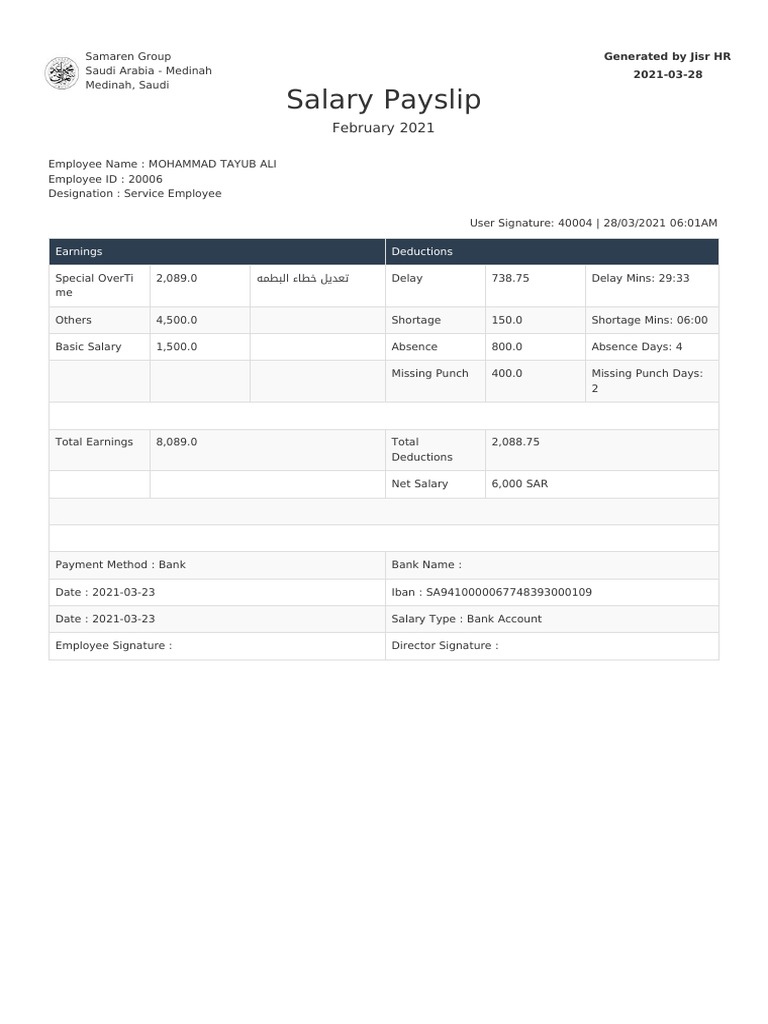 Mohammad Tayub Ali Payslip 28 03 2021 | PDF