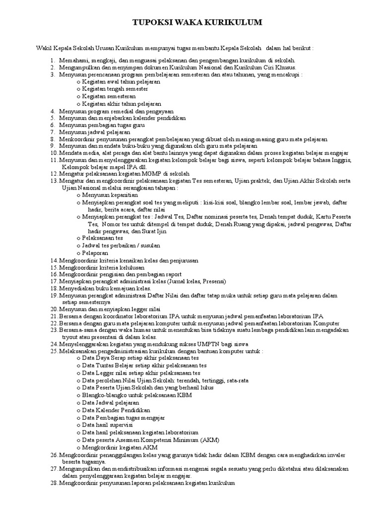 Tugas dan Program Kerja Waka Kurikulum | PDF