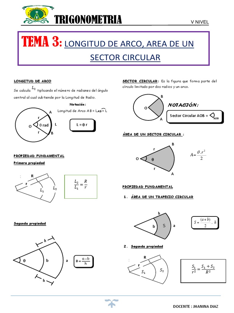 Longitud de Arco y Area de Un Sector Circular | PDF | Medida Geométrica ...