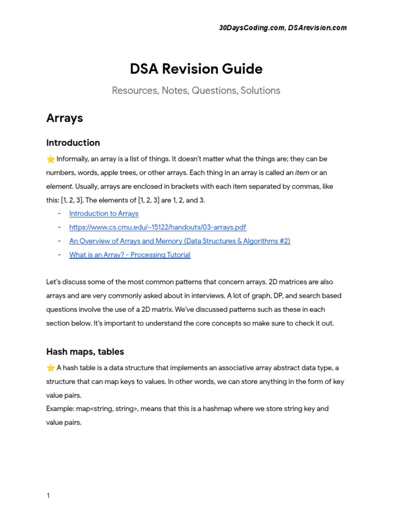 DSA Revision Guide | PDF | Pointer (Computer Programming) | Software ...