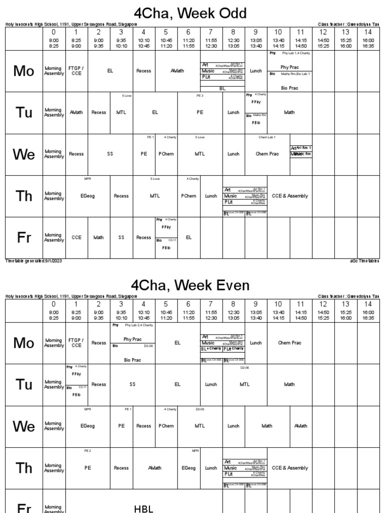 2023 Sem 1 Week 2 Timetable - 4cha | PDF