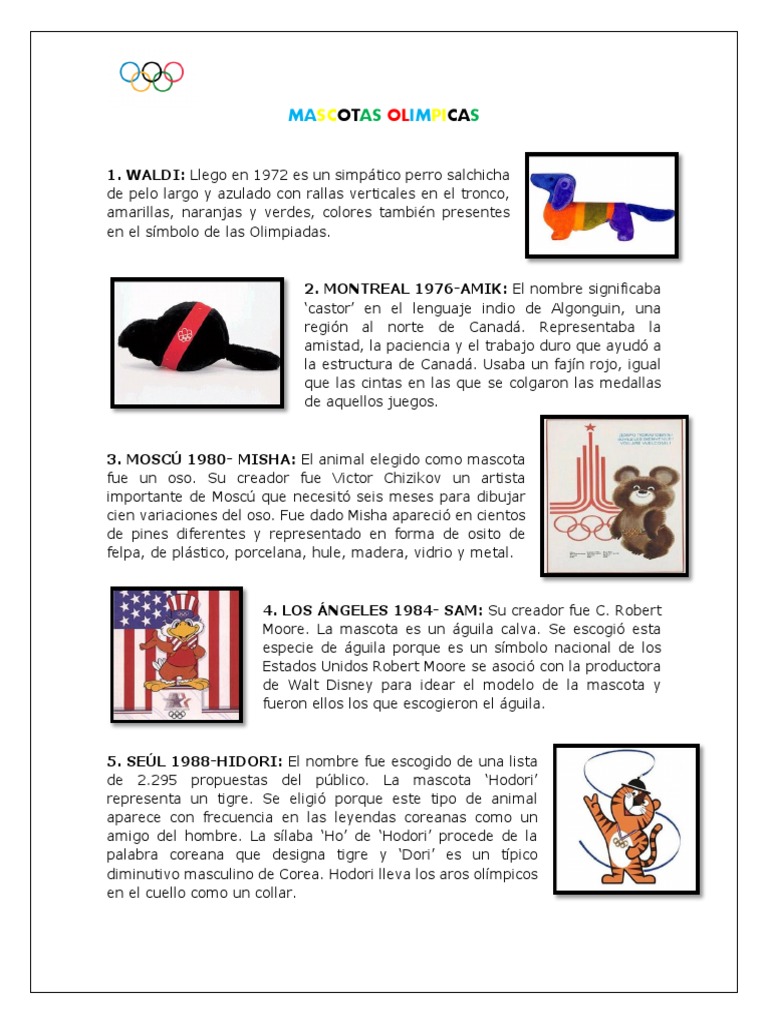 MASCOTAS OLIMPICAS | PDF | Juegos olímpicos