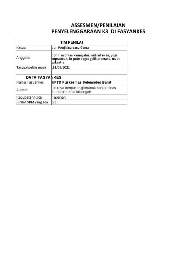 Instrumen Asesmen K3 Fasyankes | PDF
