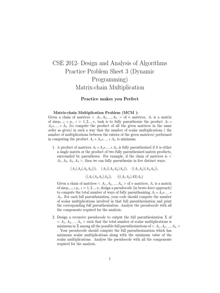 Cse2012 PPS3 w2022 | PDF | Dynamic Programming | Matrix (Mathematics)