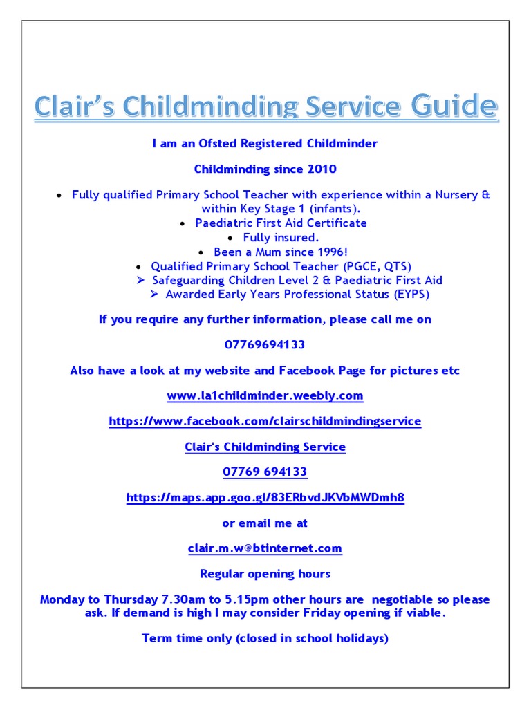 2023 Childminding Service Guide | PDF | Child Care | Fee