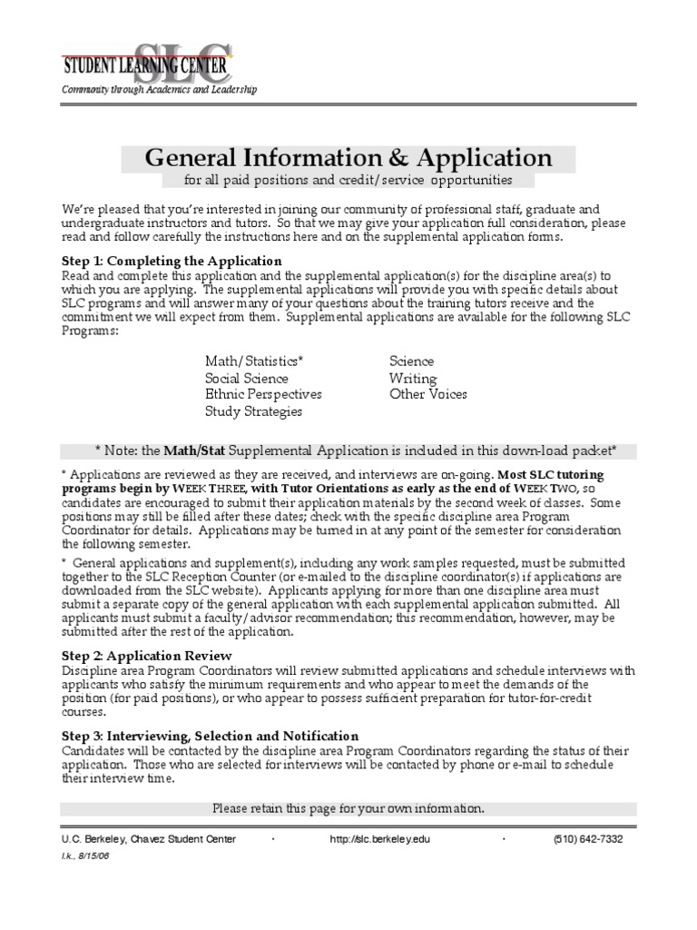 General Information & Application: For All Paid Positions and Credit ...