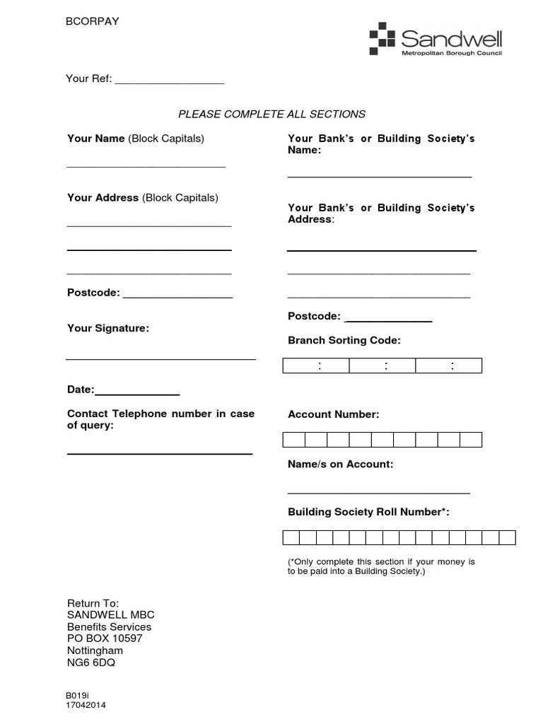 Bacs Form For Payment of Benefits | PDF | Cheque | Payments