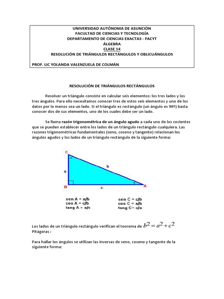 Resolución de Triángulos: Rectángulos y Oblicuángulos | PDF | Triángulo | Funciones trigonométricas