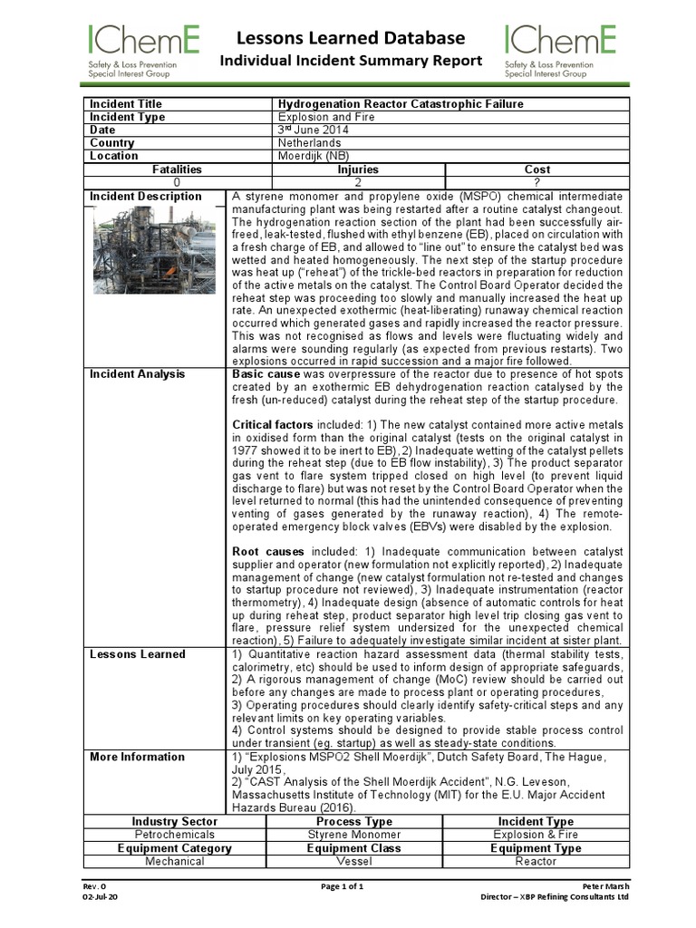 Hydrogenation Reactor Explosion Analysis | PDF | Catalysis | Chemical ...
