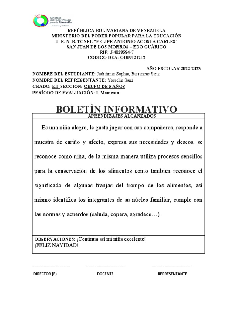3 formato de boleta de educaciòn inicial copia (2) - copia | PDF