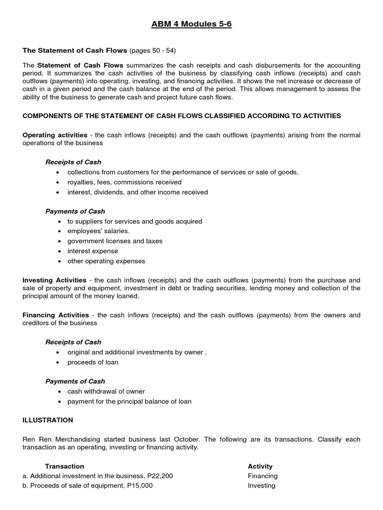 ABM 4 Lesson 5 6 Notes 2 | PDF | Cash Flow Statement | Cash