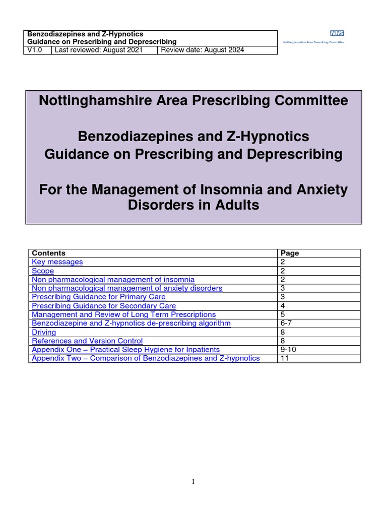 Benzodiazepine and Z Hypnotic Prescribing Guidance | PDF ...