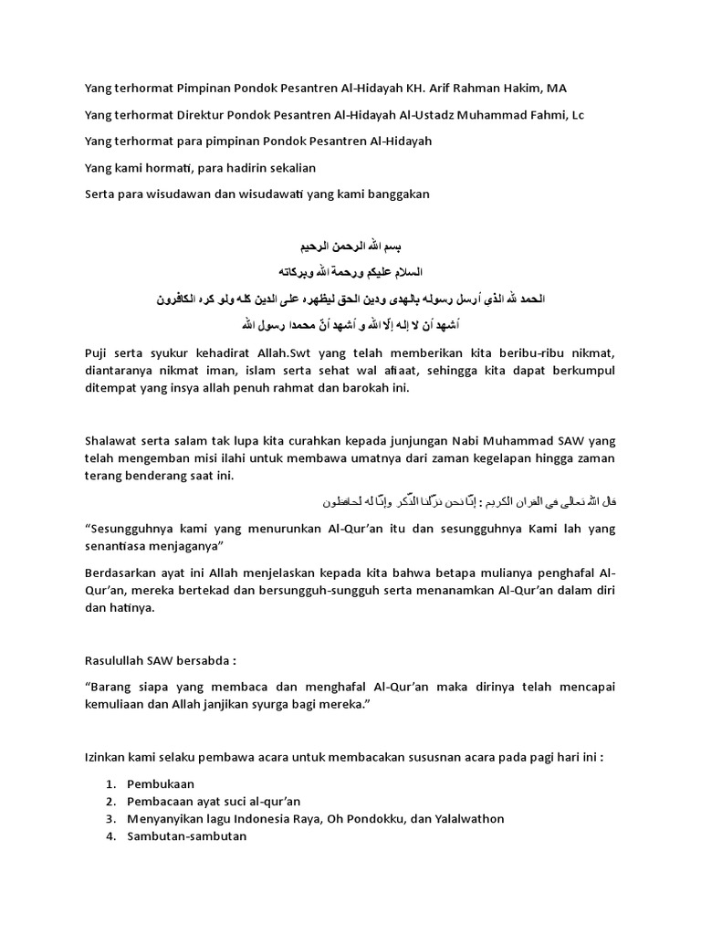 MC Wisuda Tahfidz | PDF