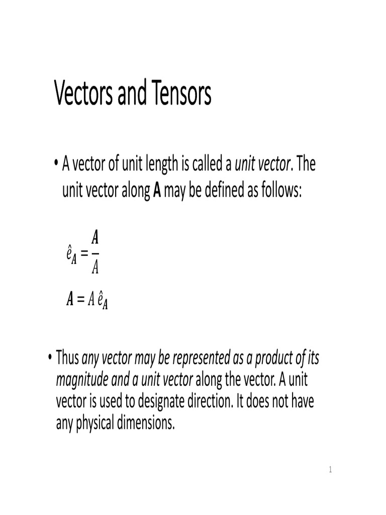 1 Vectors And Tensors Lesson1 Pdf Euclidean Vector Vector Space