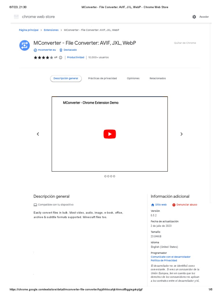 MConverter - File Converter - AVIF, JXL, WebP - Chrome Web Store | PDF | Aplicación movil ...