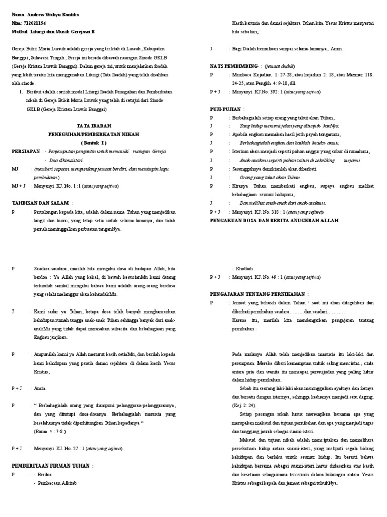 CONTOH TATA IBADAH PEMBERKATAN NIKAH | PDF