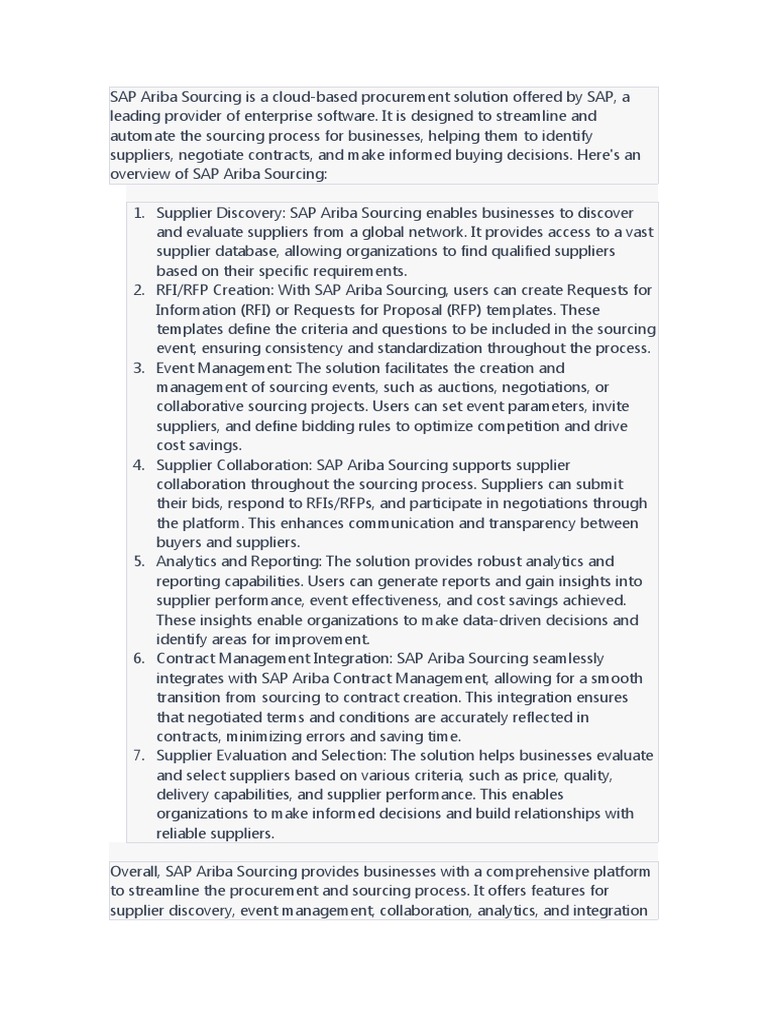 SAP Ariba Sourcing Overview | PDF | Procurement | Request For Proposal