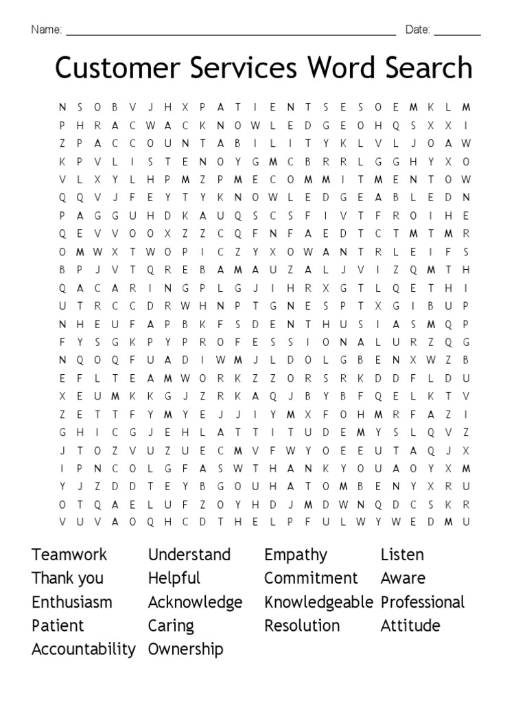 Customer Services Word Search 57499 6162fb28 | Download Free PDF ...