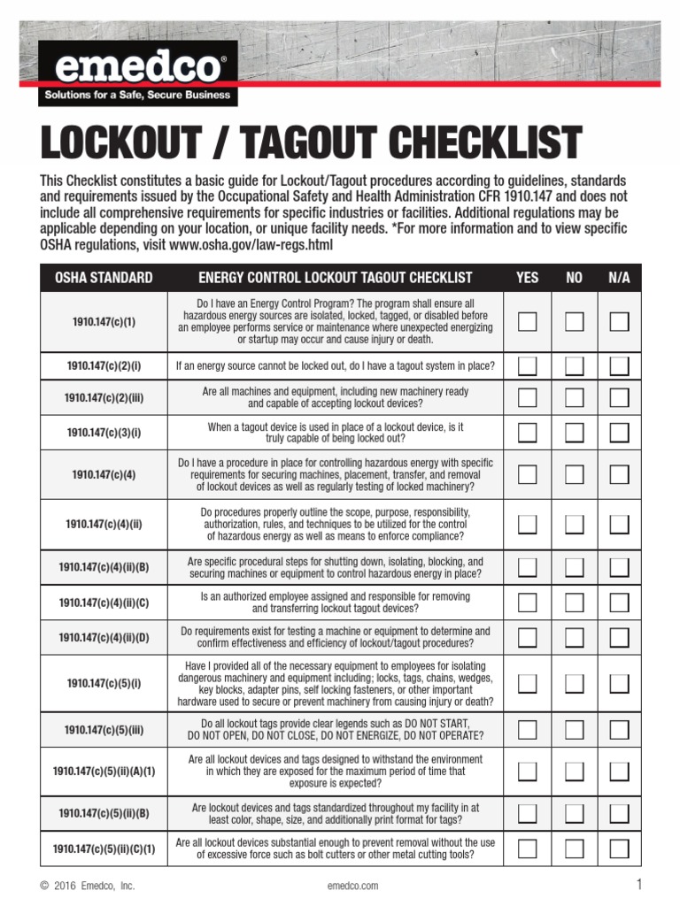 EME LOTO Checklist Final | PDF | Safety | Business