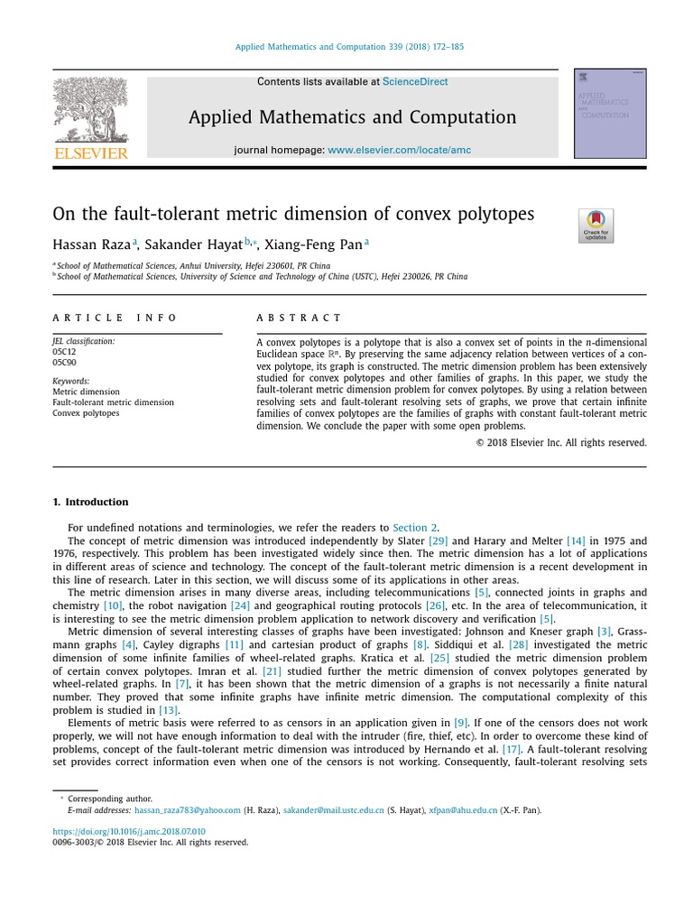 On The Fault-Tolerant Metric Dimension of Convex Polytopes | PDF | Distance | Mathematics
