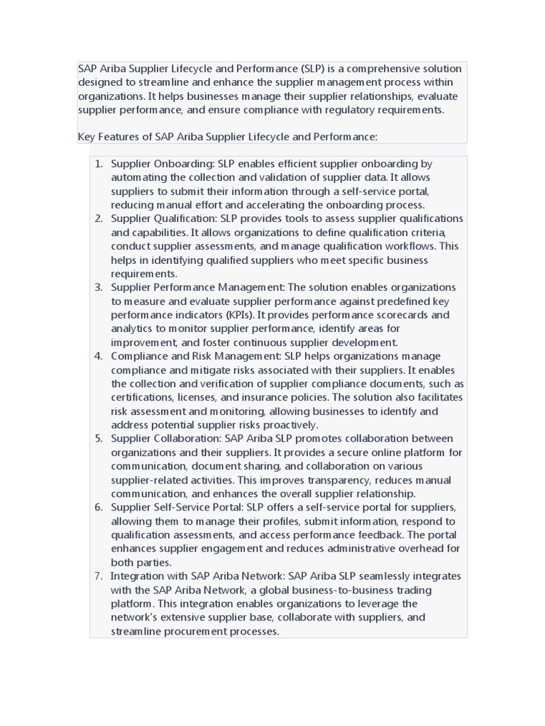 SAP Ariba Supplier Lifecycle and Performance Overview | PDF | Supply ...