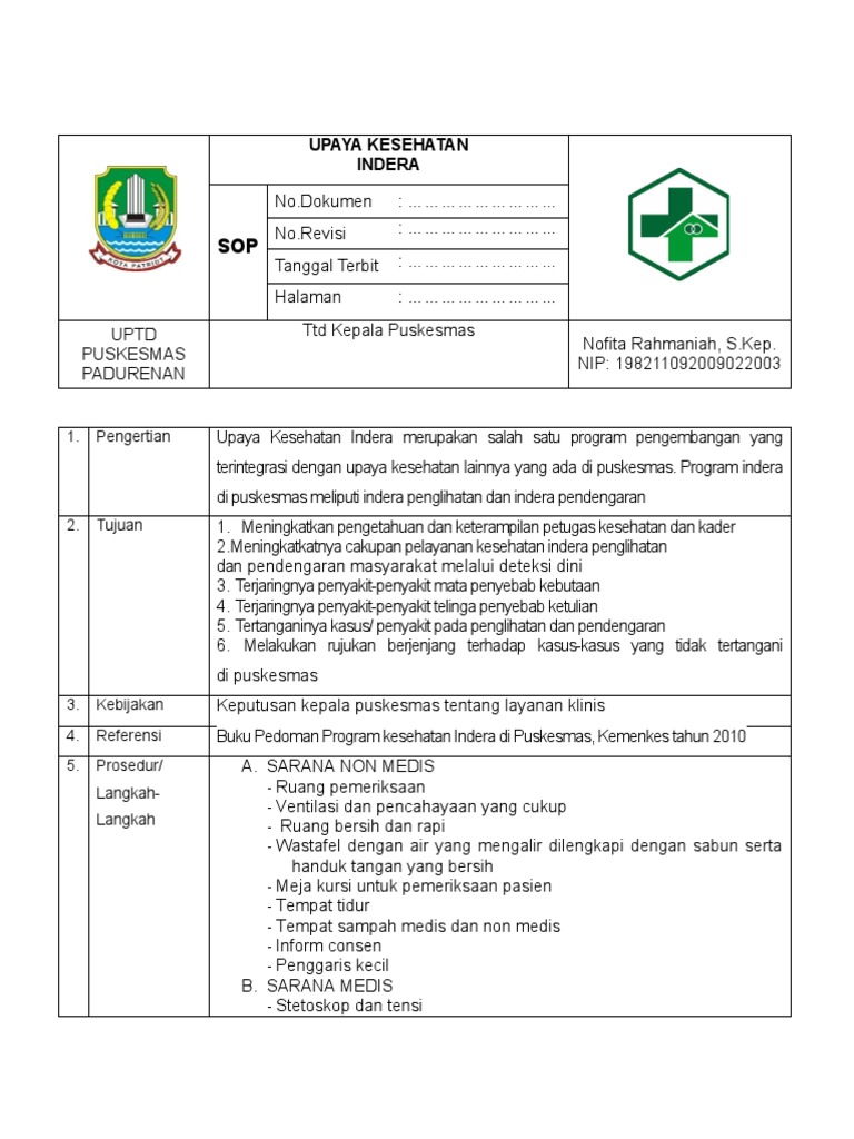 Sop Kesehatan Indera | PDF