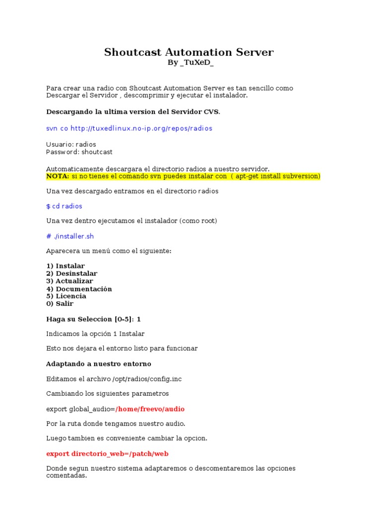 Documentacion Shoutcast Automation Server | PDF | Software utilitario ...