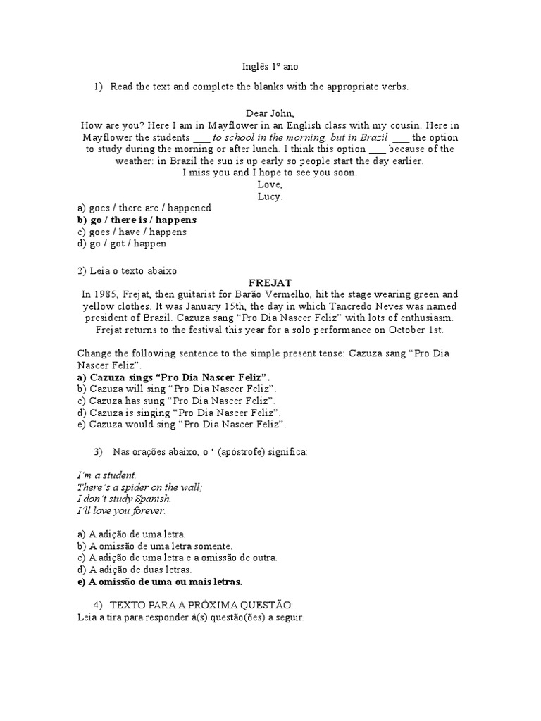 Prova 1 Ano 1 Bimestre Pdf Grammar Linguistics