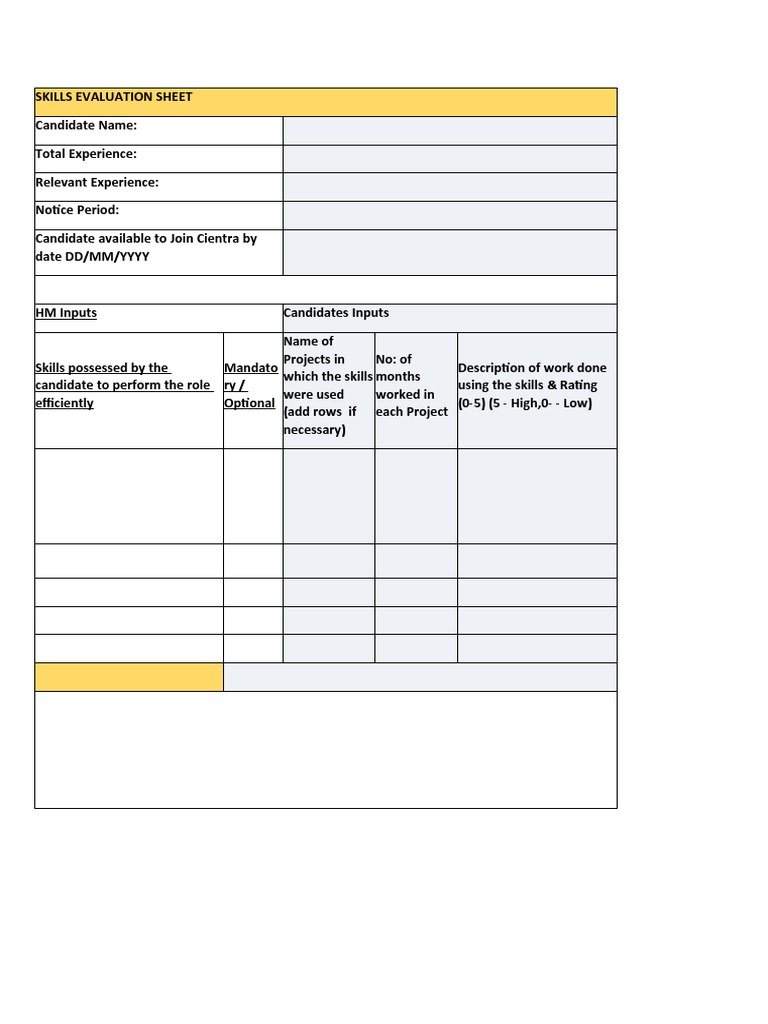 Skill Evaluation Sheet - QC | PDF