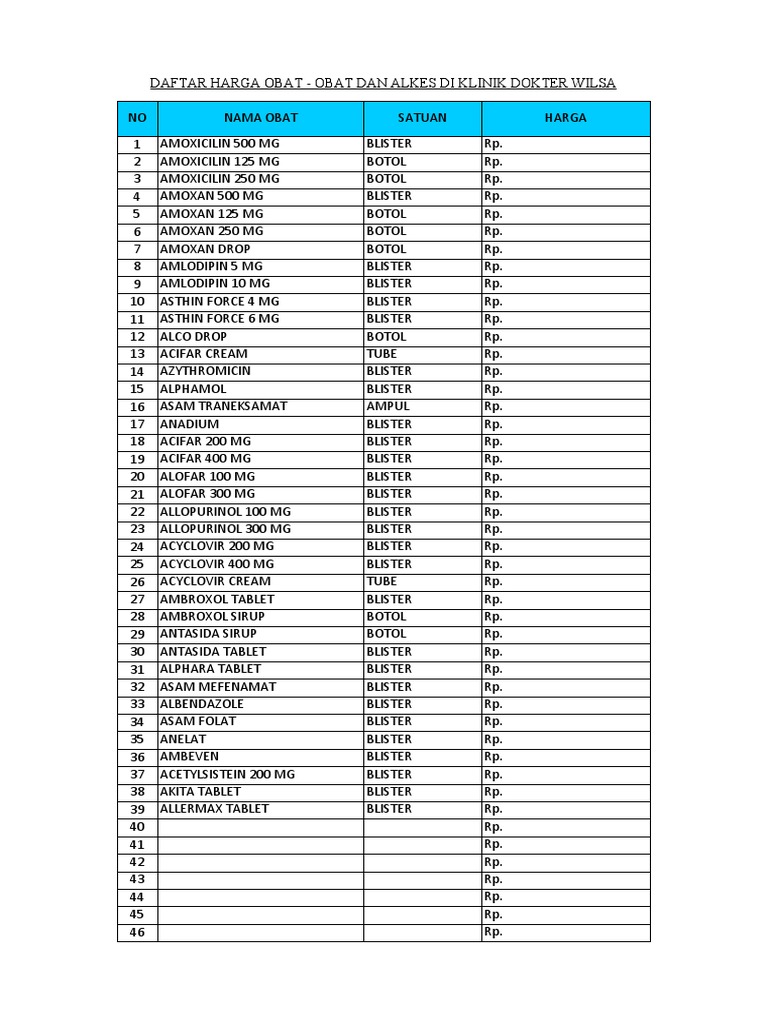 Daftar Harga Obat di Klinik Wilsa | PDF | Sirup | Kimia Obat
