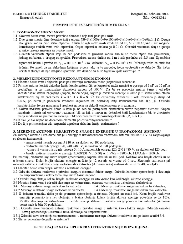 Merenje Aktivne I Reaktivne Snage I Energije U Trofaznom Sistemu | PDF