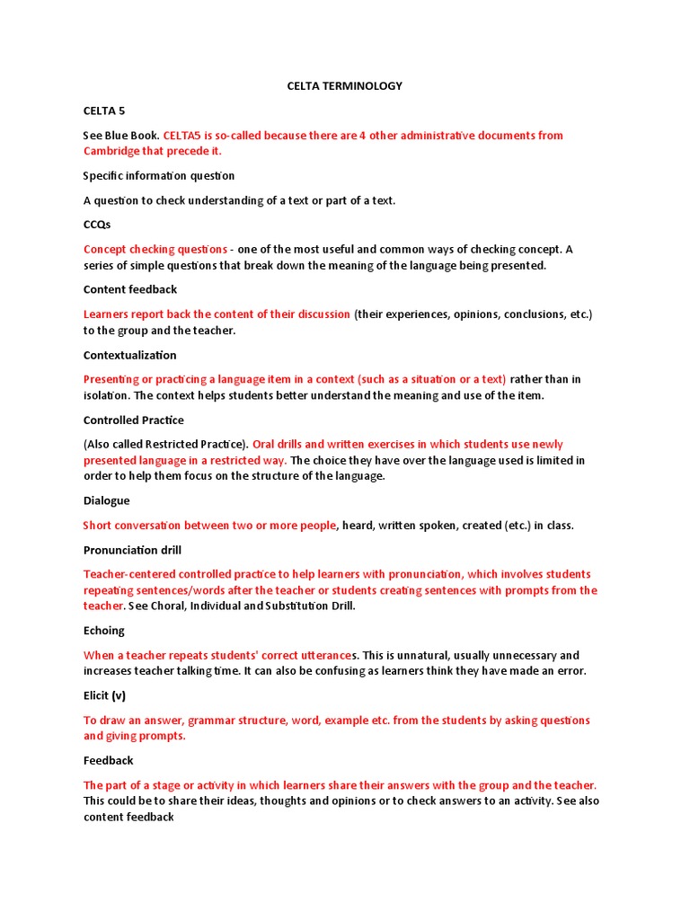 Celta Terminology | PDF | Question | Stress (Linguistics)