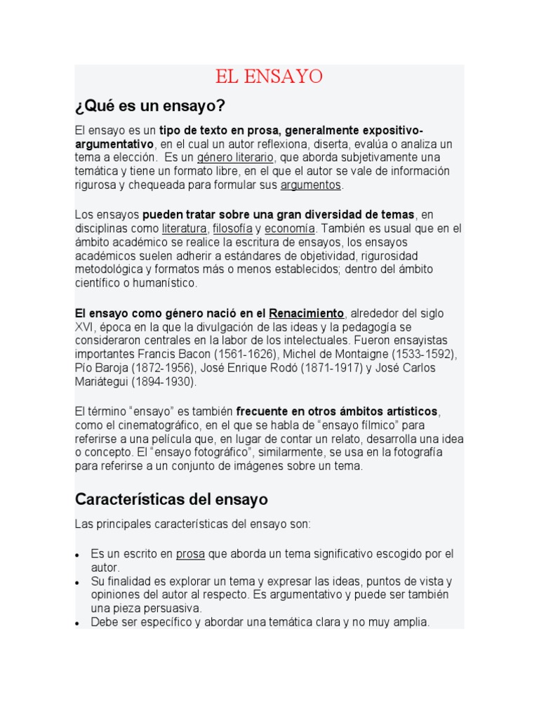 Características y tipos de ensayo | PDF | Ensayos