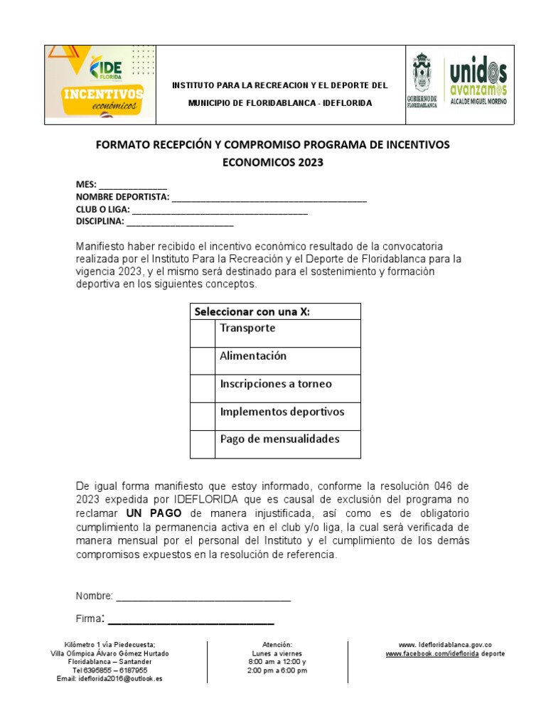 Formato Recepción y Compromiso Programa de Incentivos 2023-1 | PDF