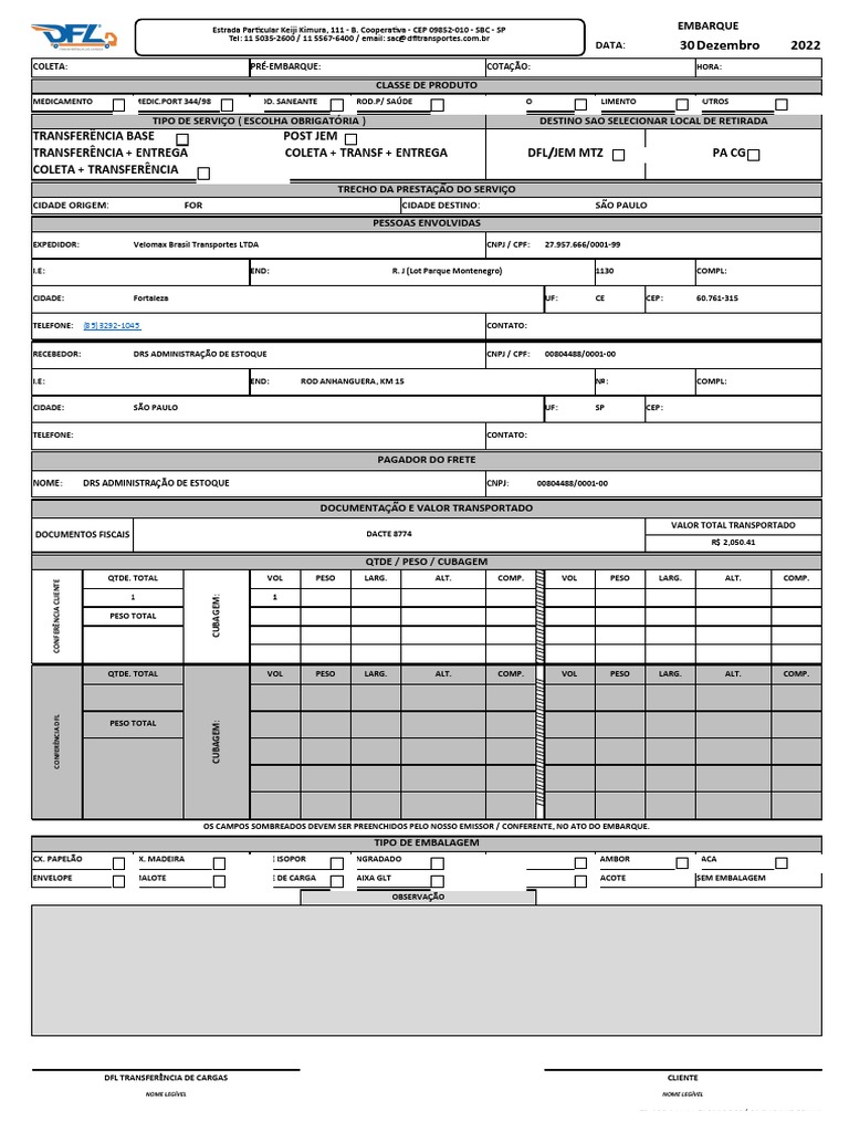 For - Minuta de Pré Embarque | PDF