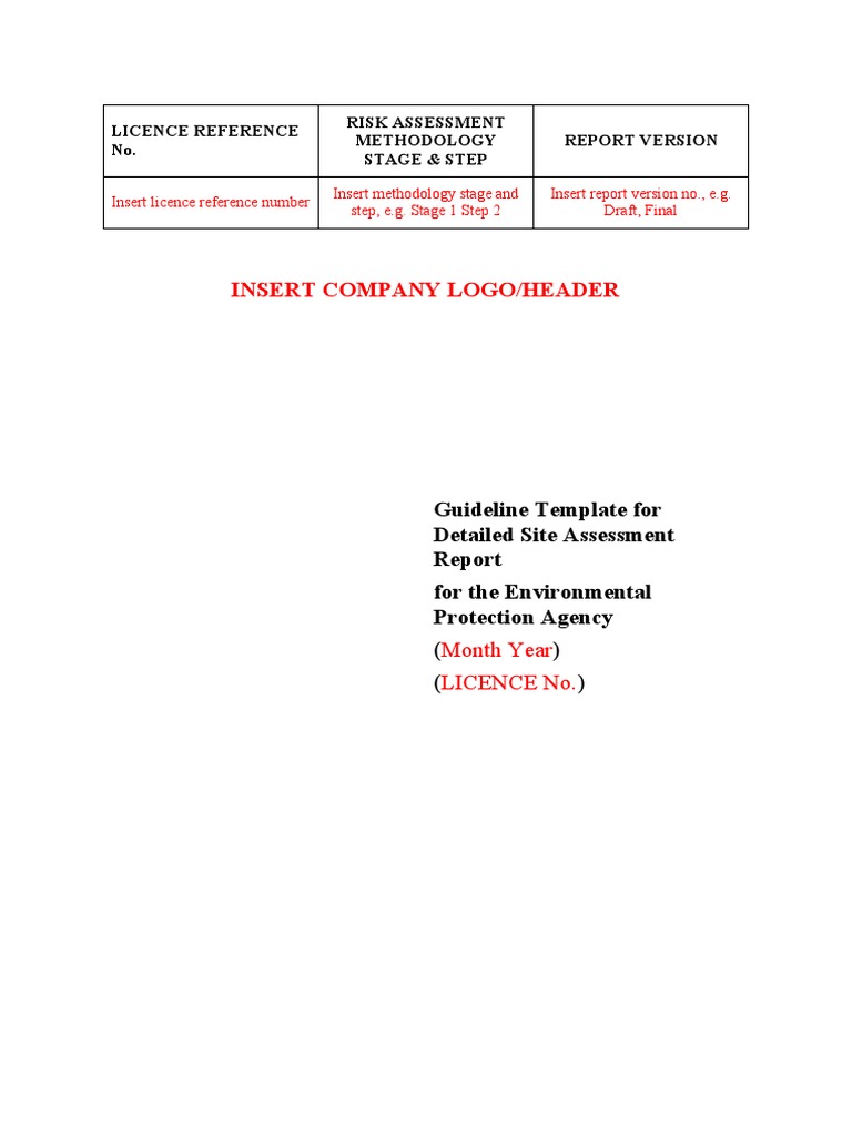 Stage 1 Template For Detailed Site Assessment Report | PDF ...