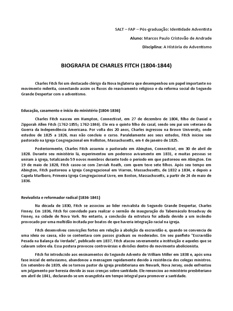 Biografia de Charles Fitch | PDF | Segunda vinda de Cristo ...