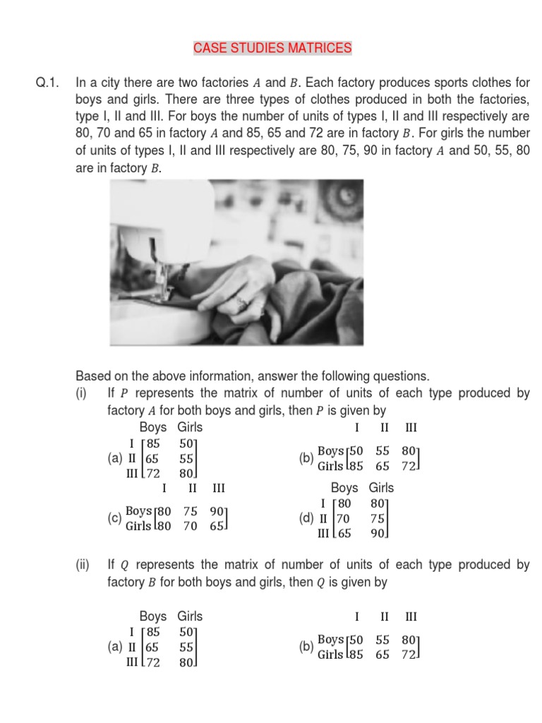 Case Study Class 12 Mathematics Matrices | PDF | Interest | Sedan ...