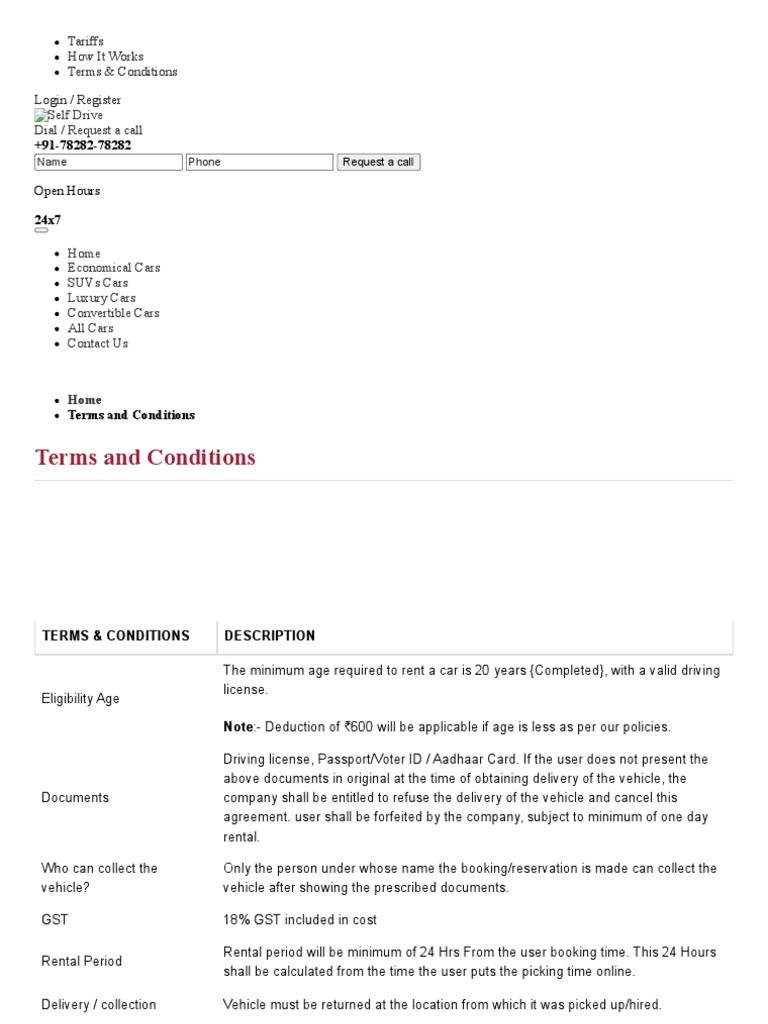 Self Drives Conditions | PDF | Renting | Car Rental