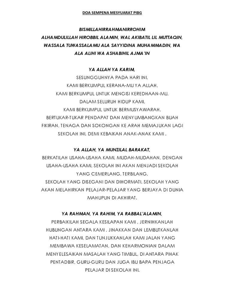 Doa Sempena Mesyuarat Pibg | PDF