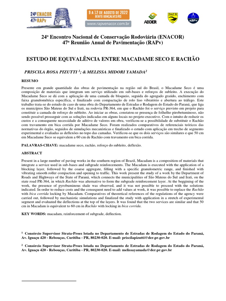 Estudo de Equivalência Entre Macadame Seco e Rachão | PDF | Materiais ...