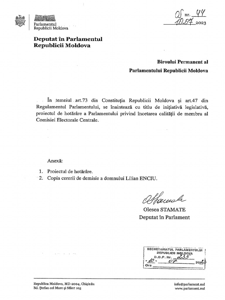 Cerere de Demisie Lilian Enciu | PDF
