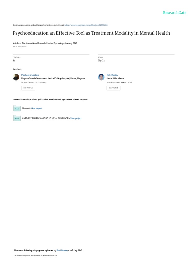 Psychoeducation An Effective Tool As Treatment Modality in Mental ...