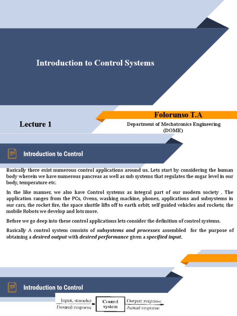 L1 - Introduction To Control | Download Free PDF | Control System | Control Theory