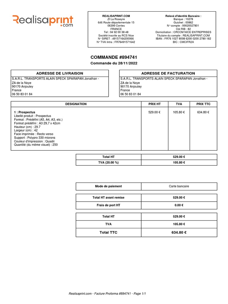 Facture Proforma #894741 | PDF | Paiements | Écriture