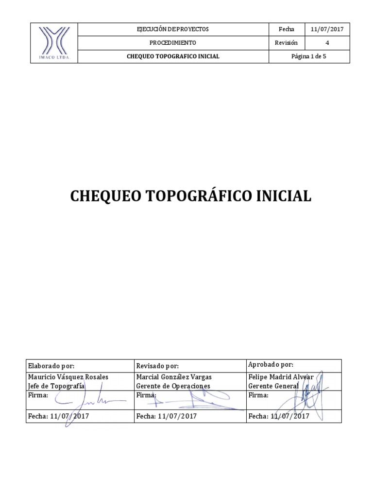 Chequeo Topografico Inicial (Rev.4) | PDF | Topografía