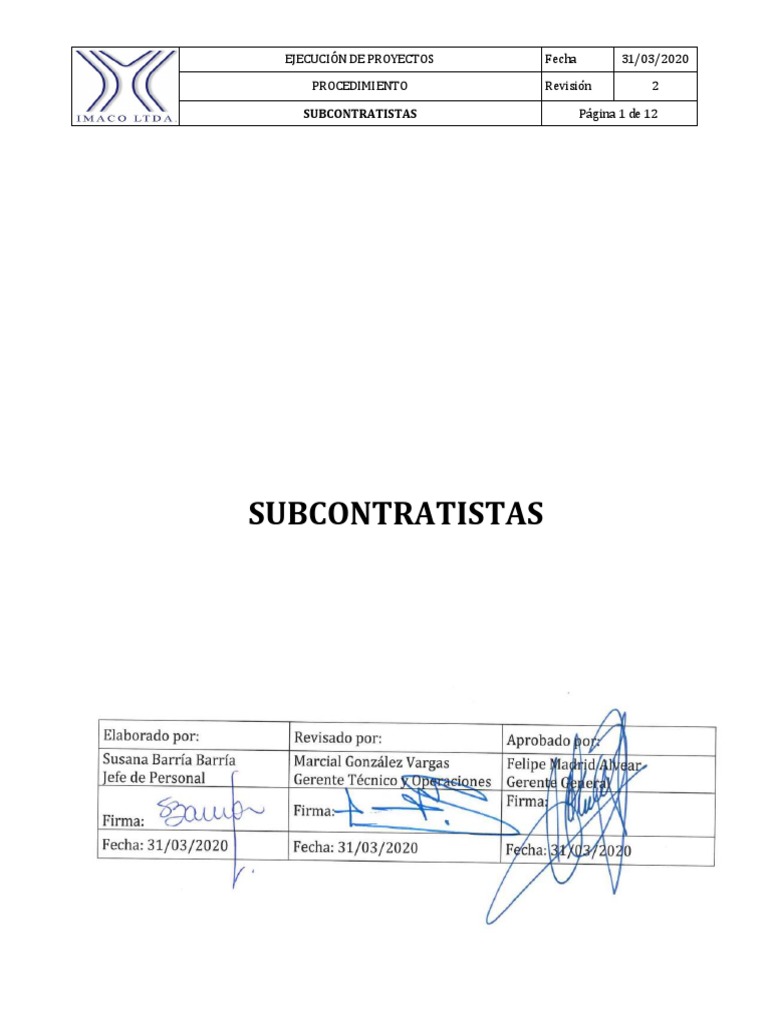 Subcontratistas (Rev.2) | PDF | Outsourcing | Derecho laboral