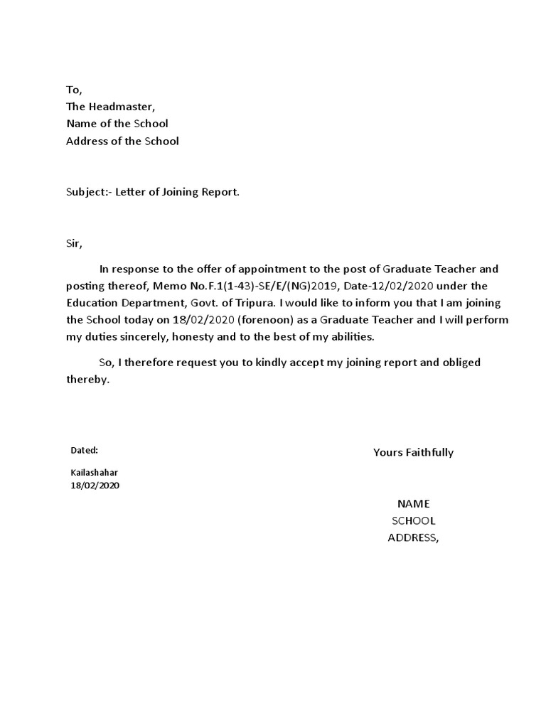 Joining Letter Sample | PDF