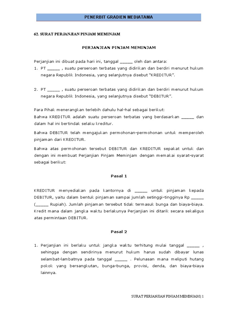 62. SURAT PERJANJIAN PINJAM MEMINJAM | PDF