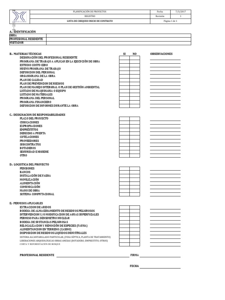 Lista de Chequeo Inicial (Rev.1) | PDF